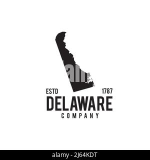 Delaware map. Us state poster with colored regions. Old grunge texture ...