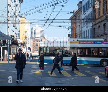 Zurich, Switzerland - March 5th 2022: People enjoying the view over the ...