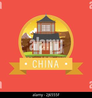 Chinese architecture iconic house building logo illustration Stock ...