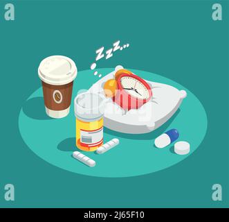 Sleep disorder isometric background with tired woman during nap in ...