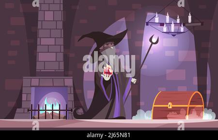 Wizard witch or evil wicked magician cartoon character. Vicious grumpy ...
