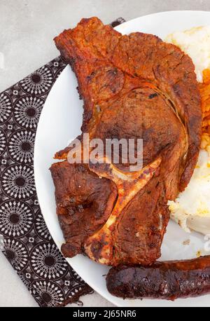 Traditional South African Pap and Wors, sausage with popular maize meal ...
