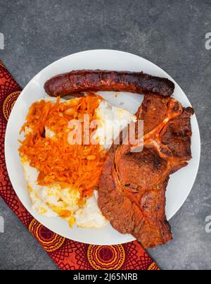Traditional South African Pap and Wors, sausage with popular maize meal ...