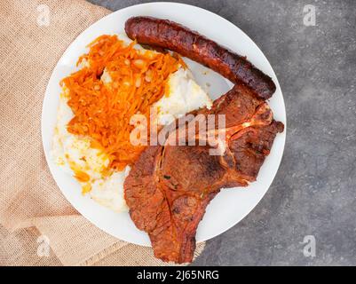 Traditional South African Pap and Wors, sausage with popular maize meal ...