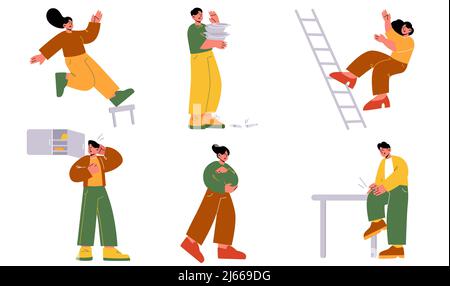 Clumsy people falling, male and female characters fall down due ...