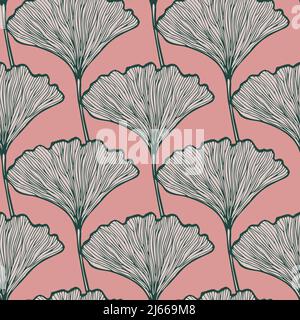 Seamless pattern engraved leaves Ginkgo Biloba. Vintage background ...