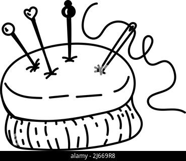 Pincushion with pins linear icon. Thin line illustration. Contour ...