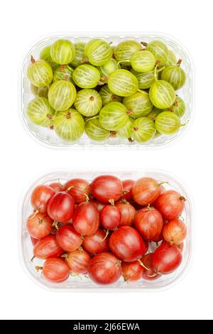 Fresh red and green gooseberry in clay bowl isolated on white ...