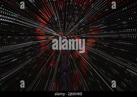 Inside view into the illuminated top of a light structure, Laval ...