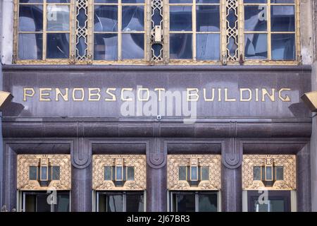 detail of entence, Penobscot Building, downtown Detroit, Michigan, USA ...