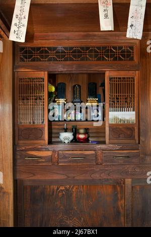 Butsudan Japanese Buddhist altar in a historic Japanese house at Gero ...