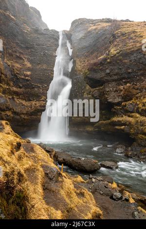 Photograph of Gluggafoss, also known as Merkjárfoss, a waterfall near ...