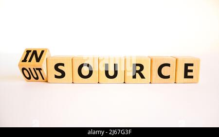 Outsource or insource symbol. Turned a wooden cube and changed the ...