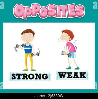 Opposite English words with strong and weak illustration Stock Vector ...