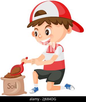 Boy digging the soil on white background illustration Stock Vector ...