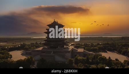 The ancient and modern China shanxi yuncheng Yellow River shore of ...