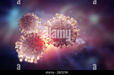 Virus inside cell. Replication and mutation of viruses. Macro 3D ...