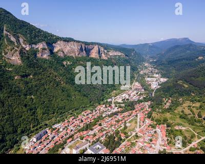 Aerial view of town of Teteven at Balkan Mountains, Lovech region ...