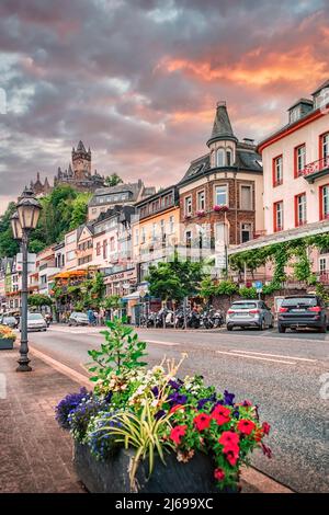 Cochem, Germany. Old town and the Cochem (Reichsburg) castle on the ...