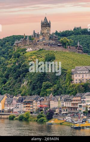 Cochem, Germany. Old town and the Cochem (Reichsburg) castle on the ...