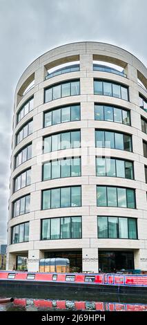 The rotunda of the Kings Place building beside Regents canal, London ...