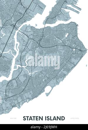 Detailed borough map of Staten Island New York city, vector poster or ...