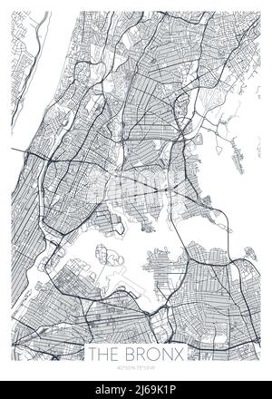 Detailed borough map of The Bronx New York city, monochrome vector ...