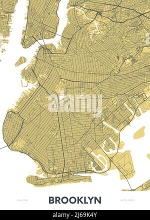 Detailed borough map of Brooklyn New York city, monochrome vector ...