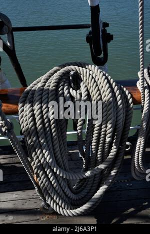 Ropes and riggings on the Balclutha, a square-rigger sailing ship built ...