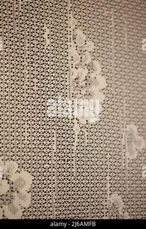 Handmade Greek traditional knitted tablecloth by hand close up ...