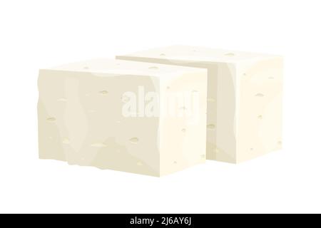 Feta cheese piece in cartoon style detailed ingredient isolated on ...