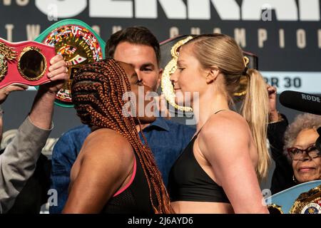 Boxer Franchon Crews-Dezurn during a weigh in at the AO Arena ...