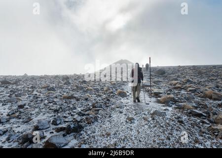 Hiking the steep scree terrain to the Red Crater on Tongariro Alpine ...