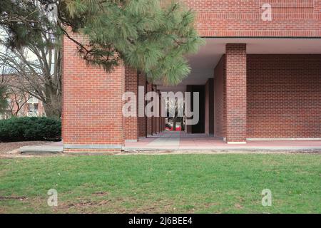 Modern brutalist architecture exemplified in a heavy and bulky brick ...