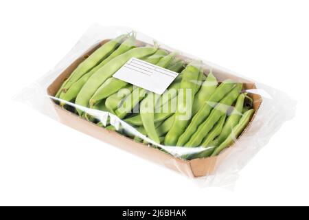 Packed and labeled green beans on isolated white background Stock Photo ...