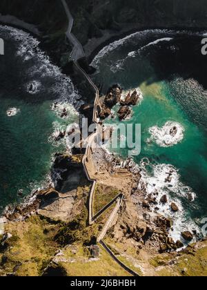 Manmade stairs in San Juan de Gaztelugatxe. Basque Country. Top view ...