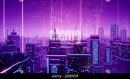 Metaverse city with connection, 3d render Stock Photo - Alamy