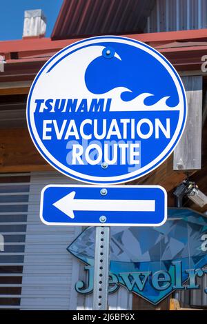 Alaska Tsunami Evacuation Route Sign and direction Arrow Stock Photo ...