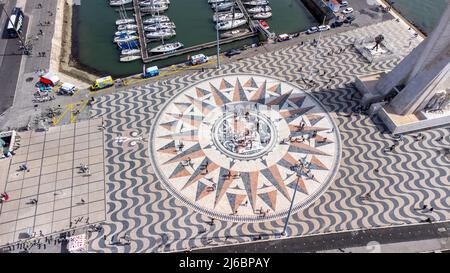 Tourists on the Compass Rose (Rosa dos Ventos) Mappa mundi, Monument to ...