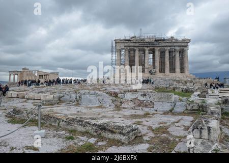 tourists, visiting, The Parthenon, Parthenon, Temple of Athena Nike, Athena Nike, Greek Temple ...