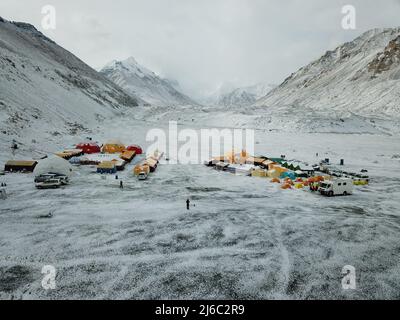 Aerial view of scientific research base Alfred-Faure, Ile de la ...