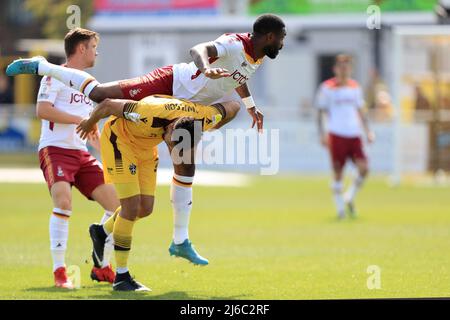 Yann Songo'o #6 of Bradford City wins the header over Donovan Wilson ...