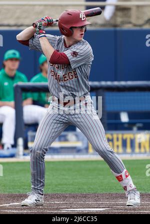 Boston College infielder Sam McNulty (28) throws during an NCAA ...