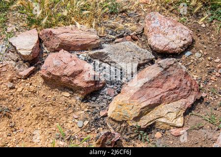 Top view of extinguished campfire in mountainous area Stock Photo - Alamy