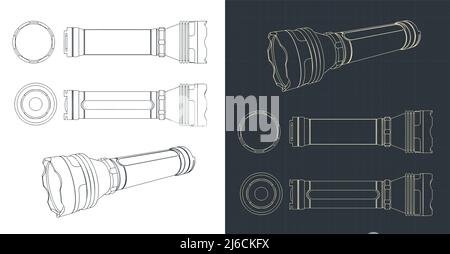 Stylized vector illustration of blueprints of flashlight Stock Vector ...
