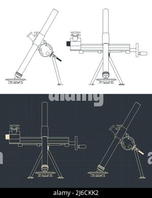 Stylized vector illustration of blueprints of mortar shells Stock ...