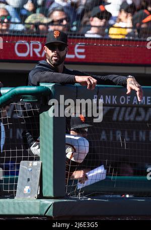April 30 2022 San Francisco CA, U.S.A. Washington catcher Riley Adams ...