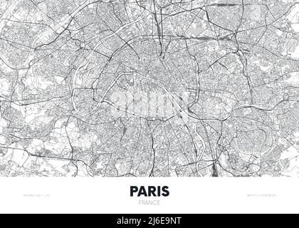 Paris outline map. Vector map of Paris city area within its borders ...