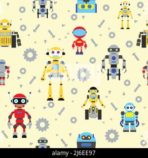 Colorful pattern with various kinds of detailed robots Stock Vector ...