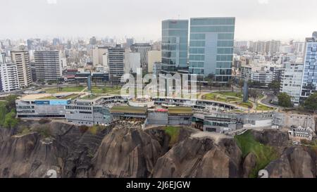 Aerial view of Miraflores district and Larcomar, Panoramic aerial view ...